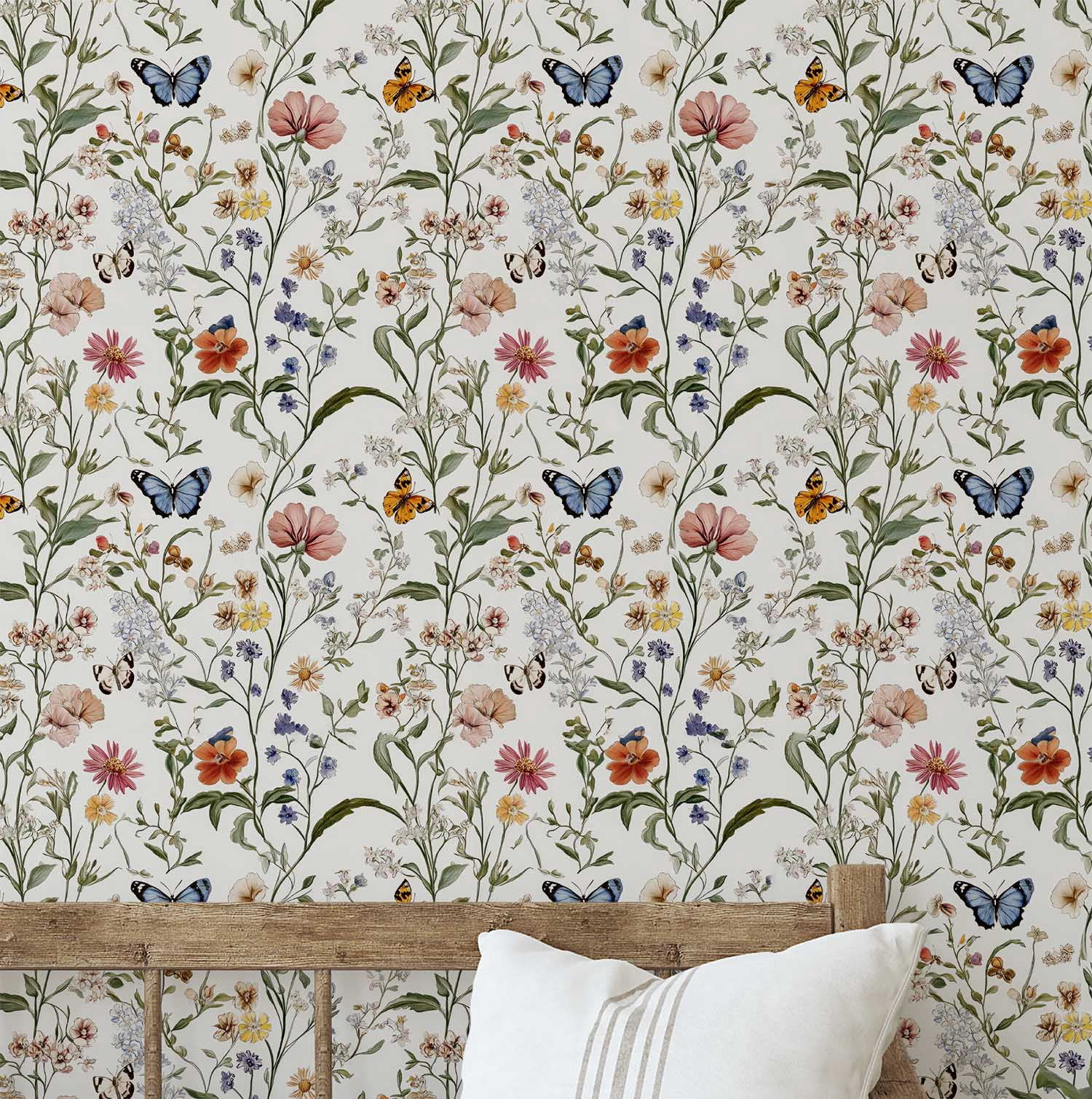 S4Sassy Floral Butterfly Wallpaper - White Wall Covering, 25" x 60 ...