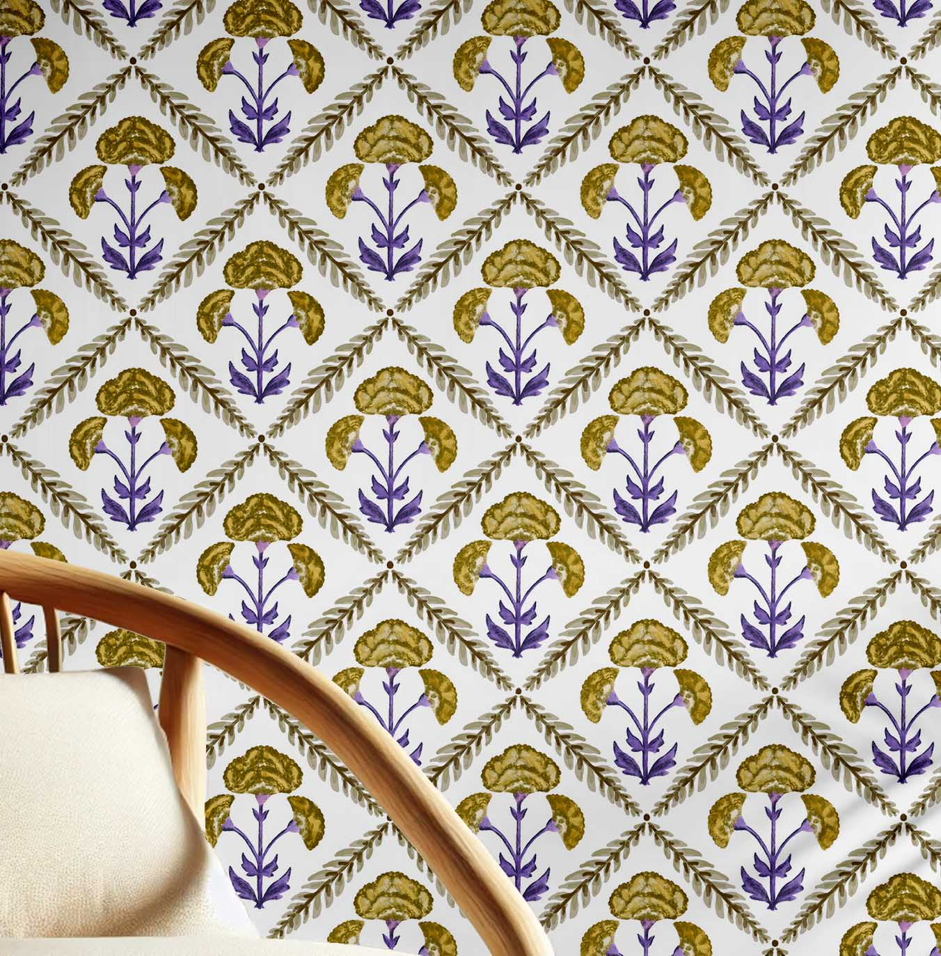 S4Sassy Floral Diamond Pattern Wallpaper- Asian Style Wall Covering, 25 ...