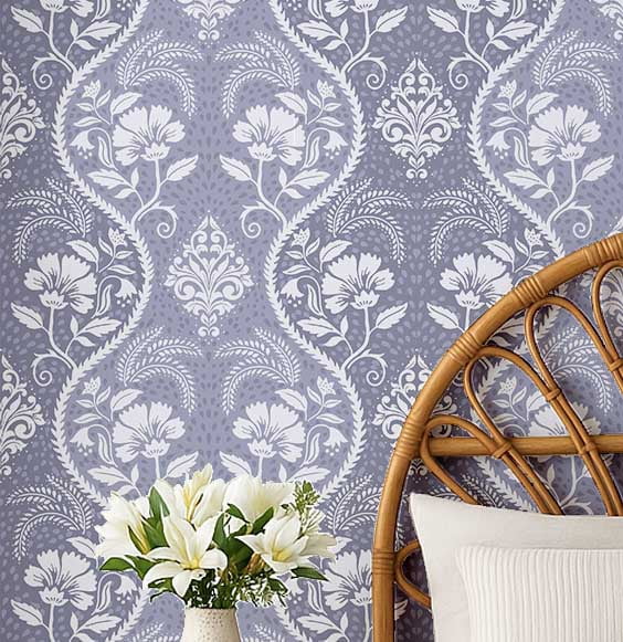 S4Sassy Floral Motif Wallpaper - Blue Wall Covering, 25" X 60" Self ...