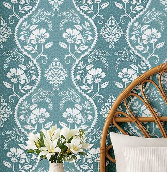 S4Sassy Floral Motif Wallpaper- Green Wall Covering, 25" X 240" Self ...