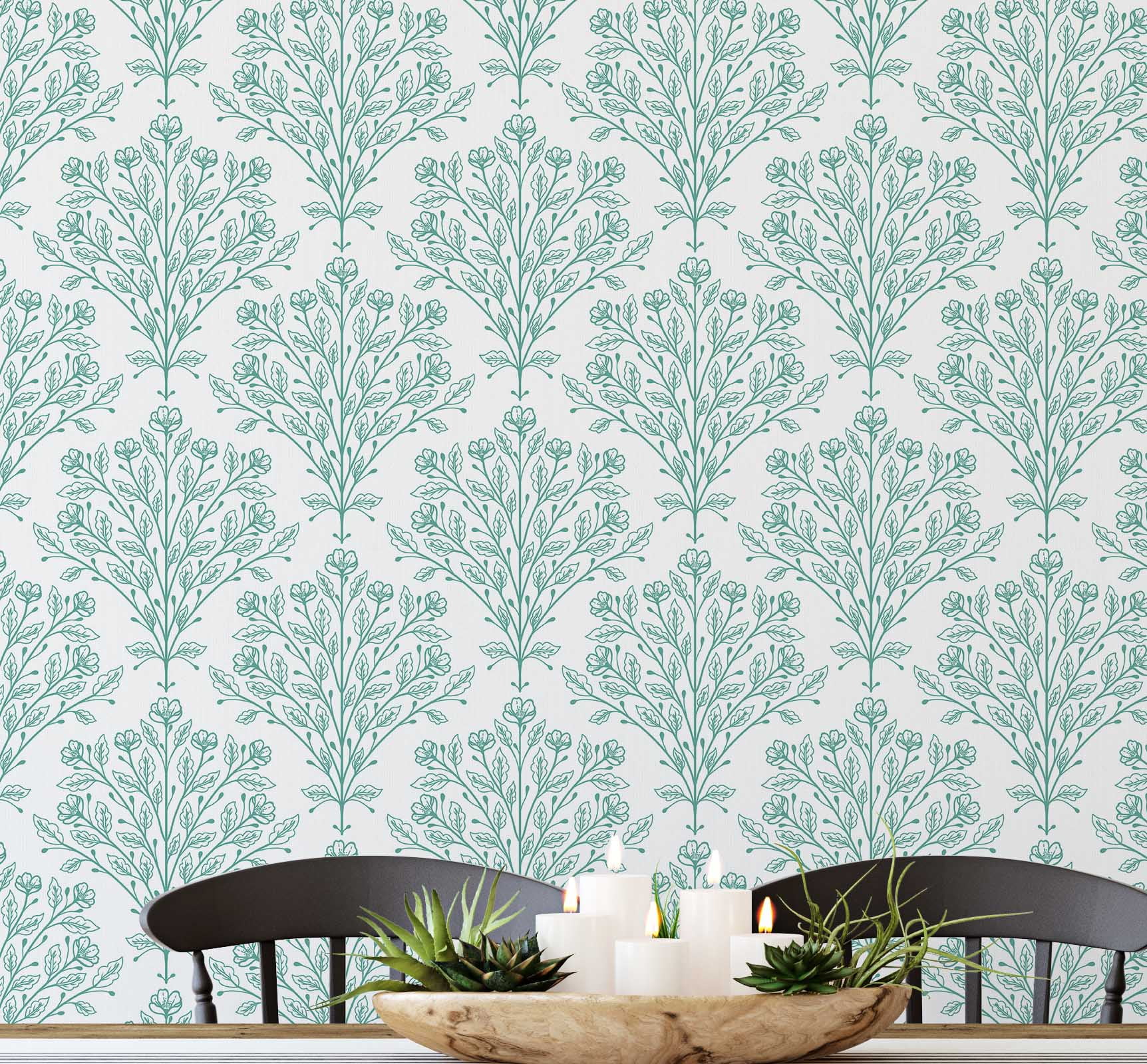 S4Sassy Floral Outline Wallpaper - Green Walls Covering, 25 x 120 Self ...