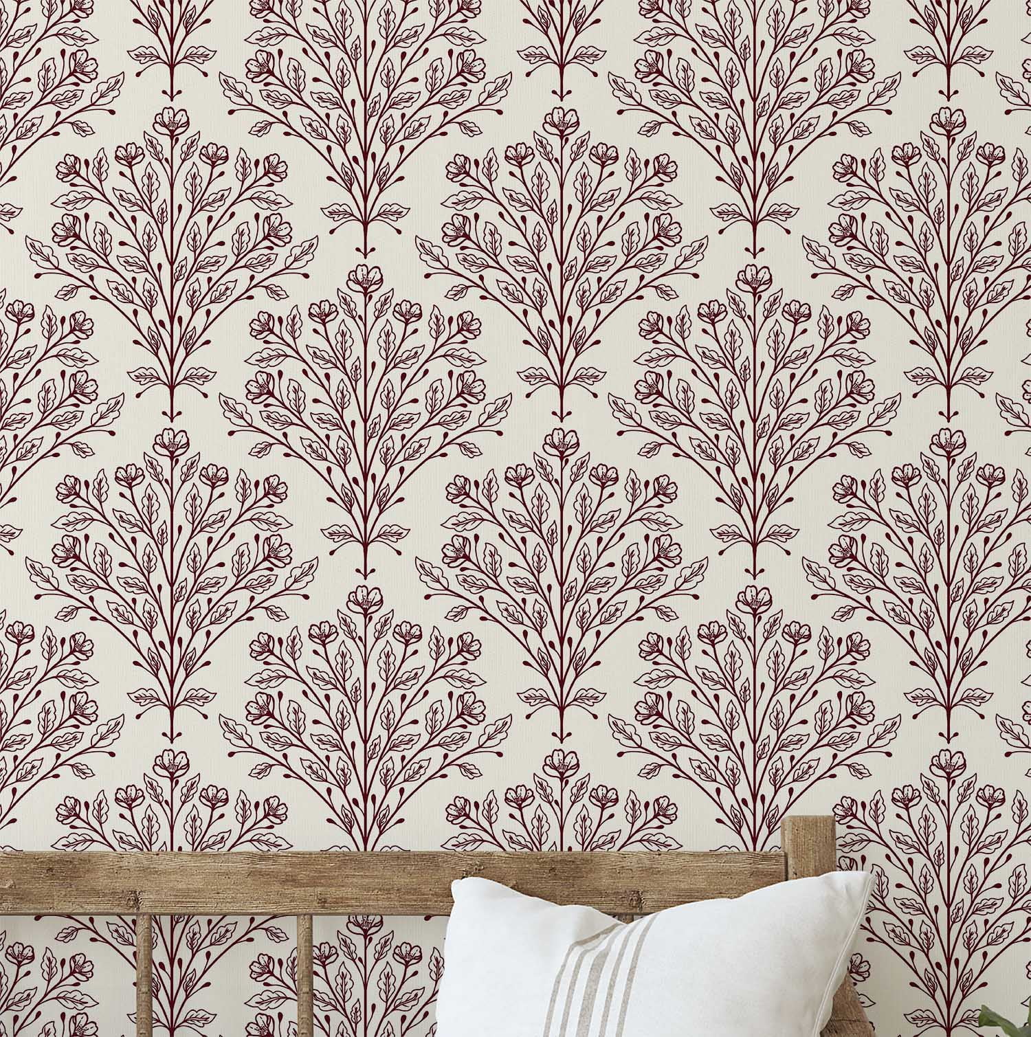 S4Sassy Floral Outline Wallpaper - Red Walls Covering, 25 x 120 Self ...