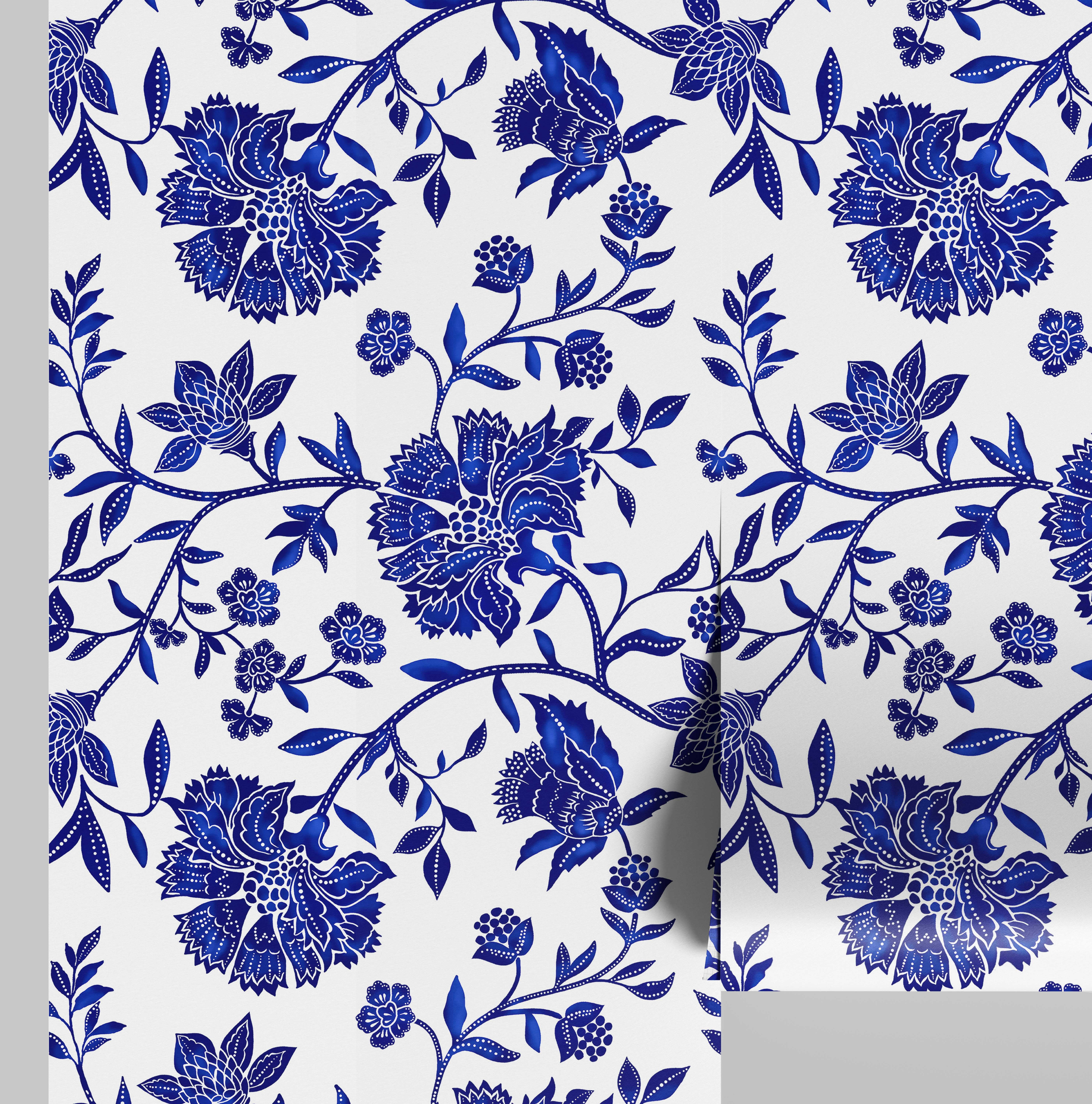 S4Sassy Floral Vine Wallpaper - Blue Wall Covering, 25" x 120" Self ...