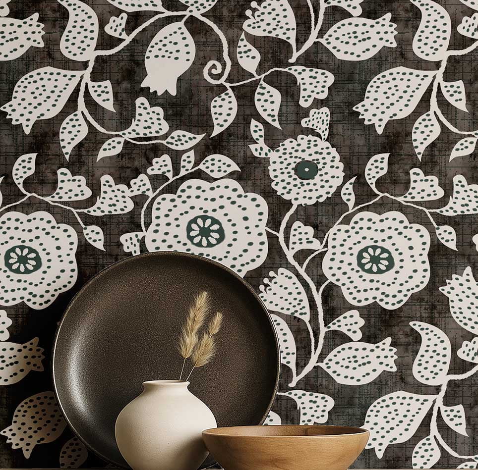 S4Sassy Floral Vine Wallpaper - Gray Wall Covering, 25" x 60" Self ...
