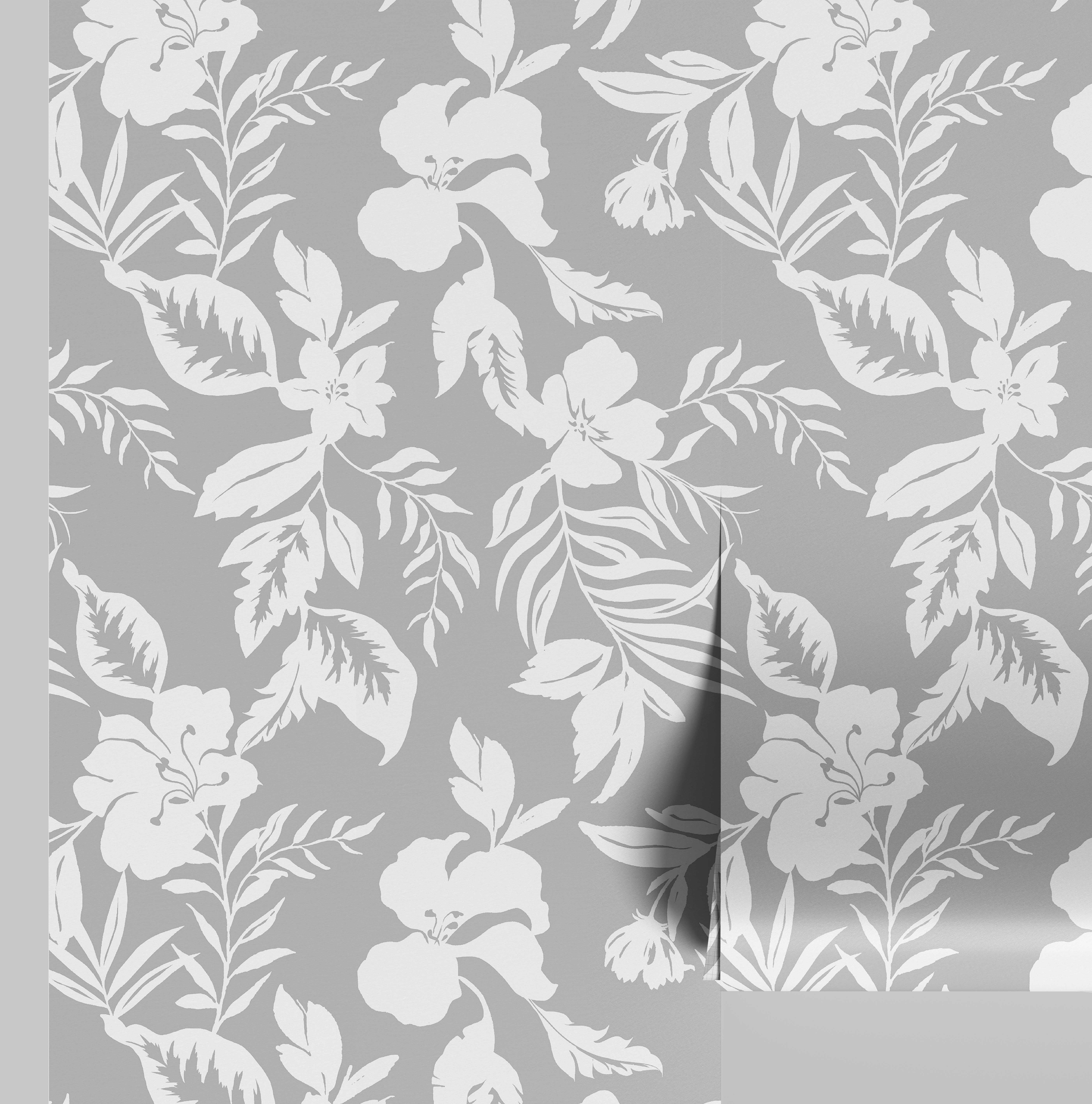 S4Sassy Floral Wallpaper - Gray Wall Covering, 25" x 360" Self-Adhesive ...