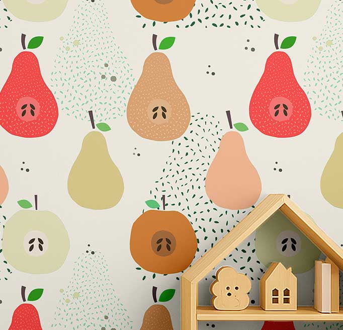 S4Sassy Fruit Print Wallpaper - Red Wall Covering, 25" x 360" Self ...