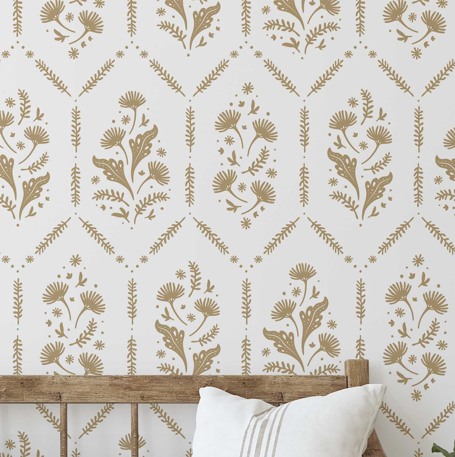 S4Sassy Geometric Floral Wallpaper - Taupe Wall Covering, 25" x 60 ...