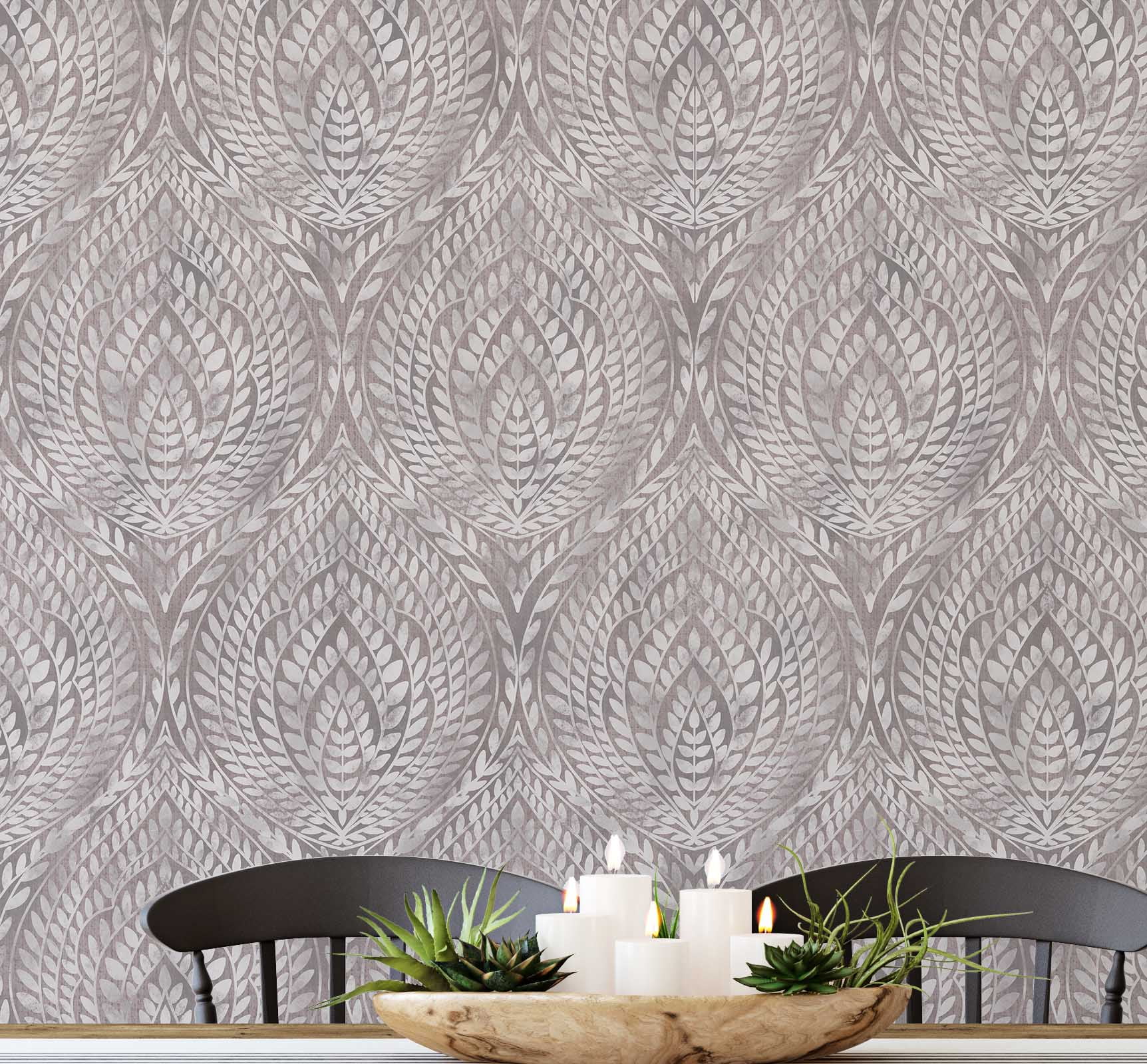 S4Sassy Geometric Leaf Wallpaper - Grey Wall Covering, 25" x 60" Self ...
