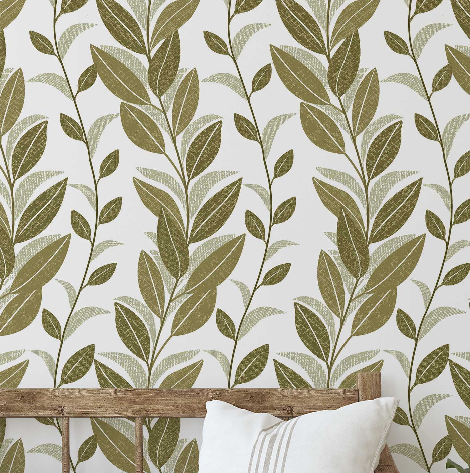 S4Sassy Green Vertical Leaf Wallpaper - Natural Look Wall Covering, 25 ...