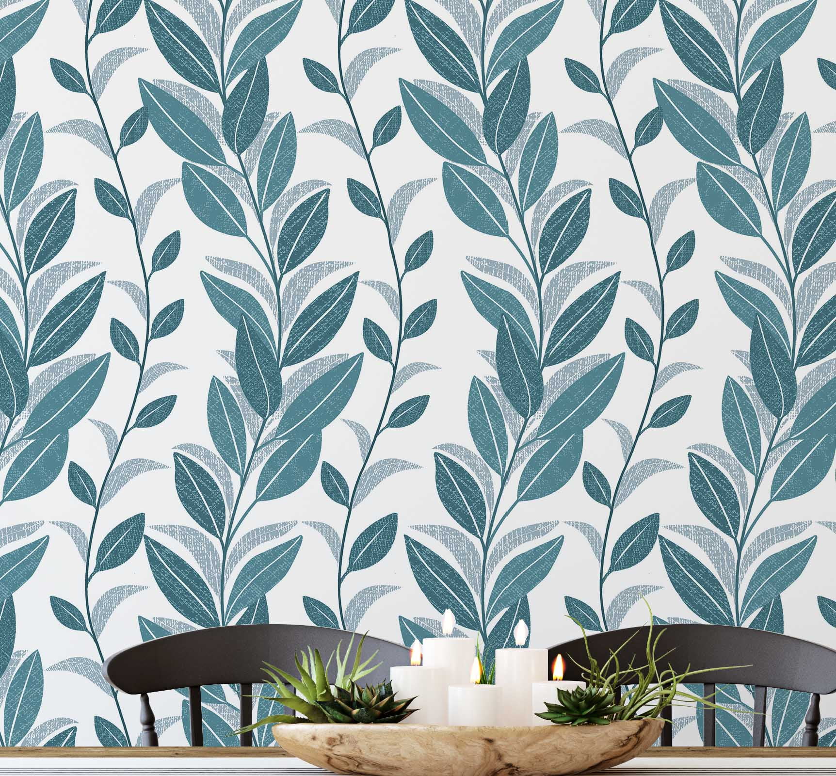 S4Sassy Green Vertical Leaf Wallpaper - Natural Look Wall Covering, 25 ...