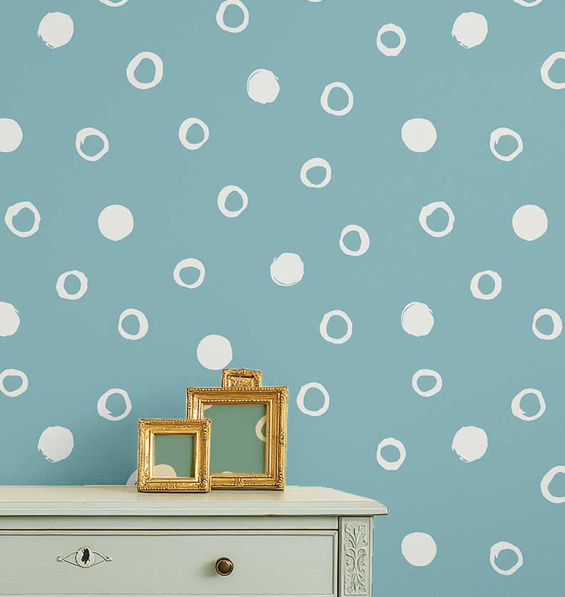 S4Sassy Hand-Drawn Polka Dot Wallpaper - Teal Wall Covering, 25" X 60 ...
