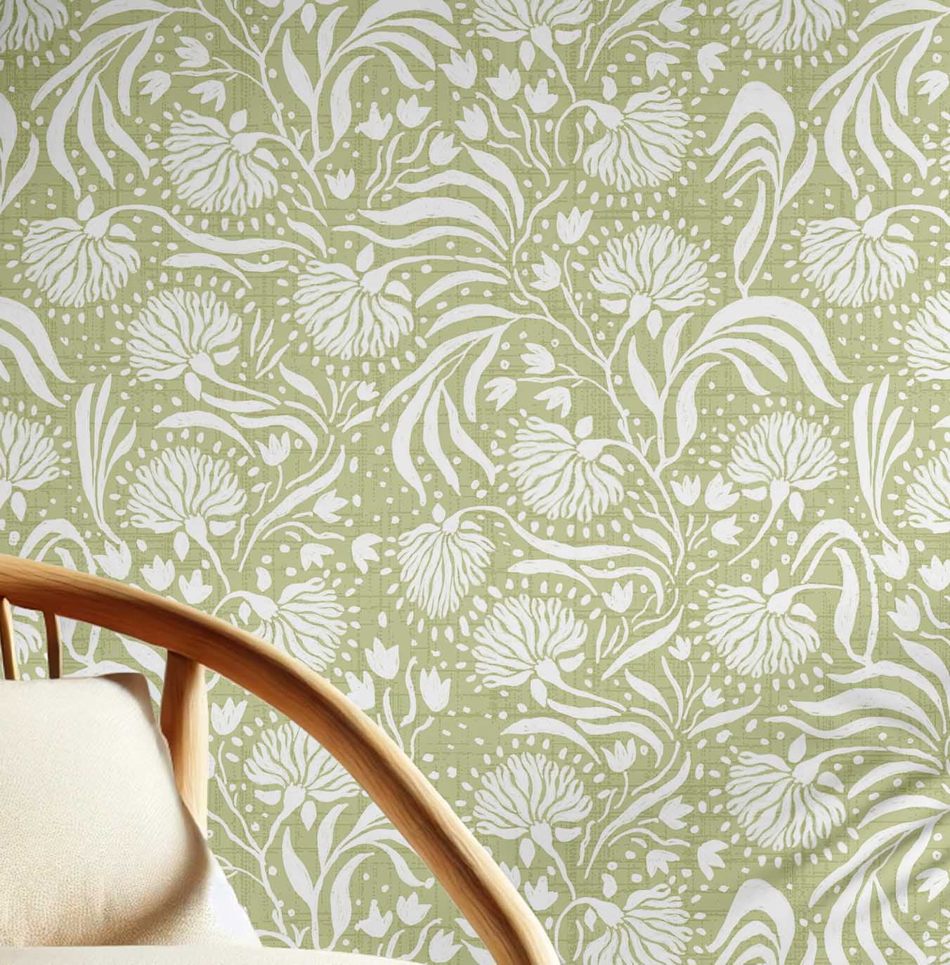 S4Sassy Hand-drawn Dandelion Bloom Wallpaper - Green Wall Covering, 25 ...