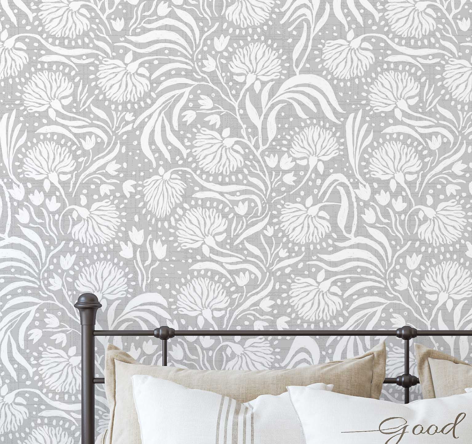 S4Sassy Hand-drawn Dandelion Bloom Wallpaper - Grey Wall Covering, 25 ...