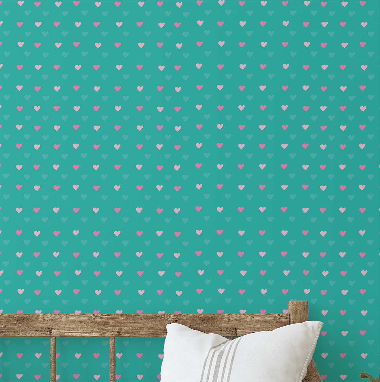 S4Sassy Heart Pattern Wallpaper Green Walls Covering, 25" x 120" Self ...
