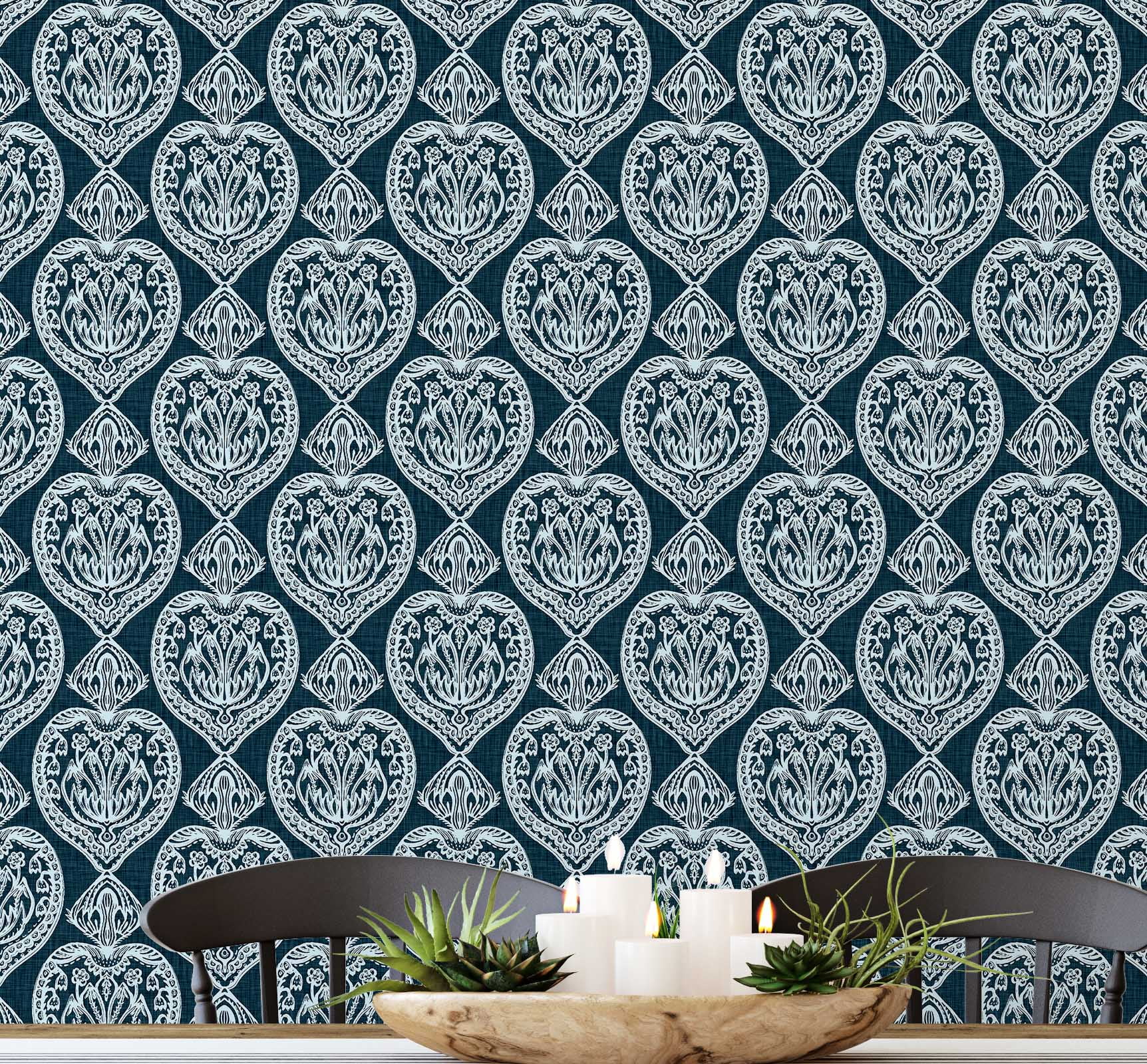 S4Sassy Heart Wallpaper Blue Walls Covering, 25" x 120" Self-Adhesive ...