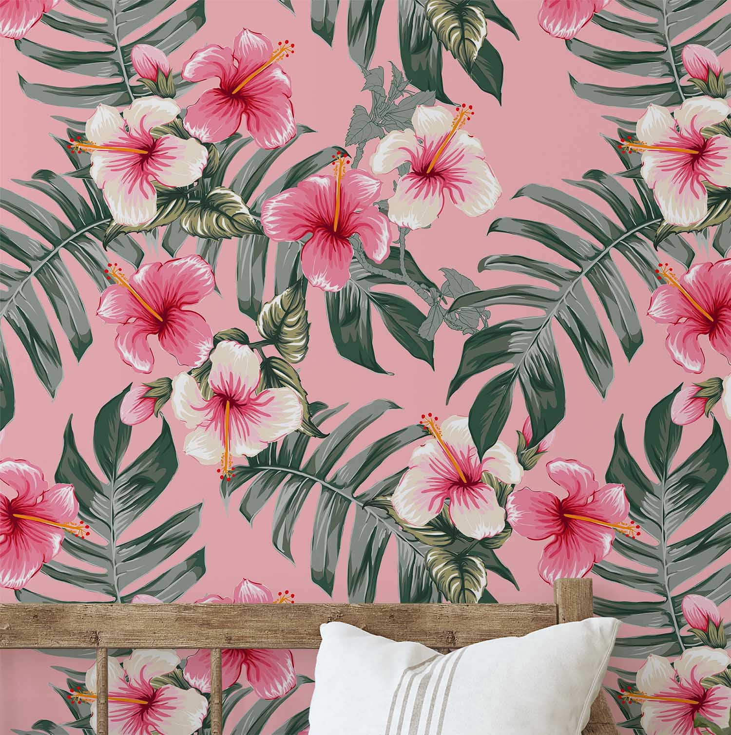 S4Sassy Hibiscus Wallpaper - Pink Wall Covering, 25" X 120" Self ...