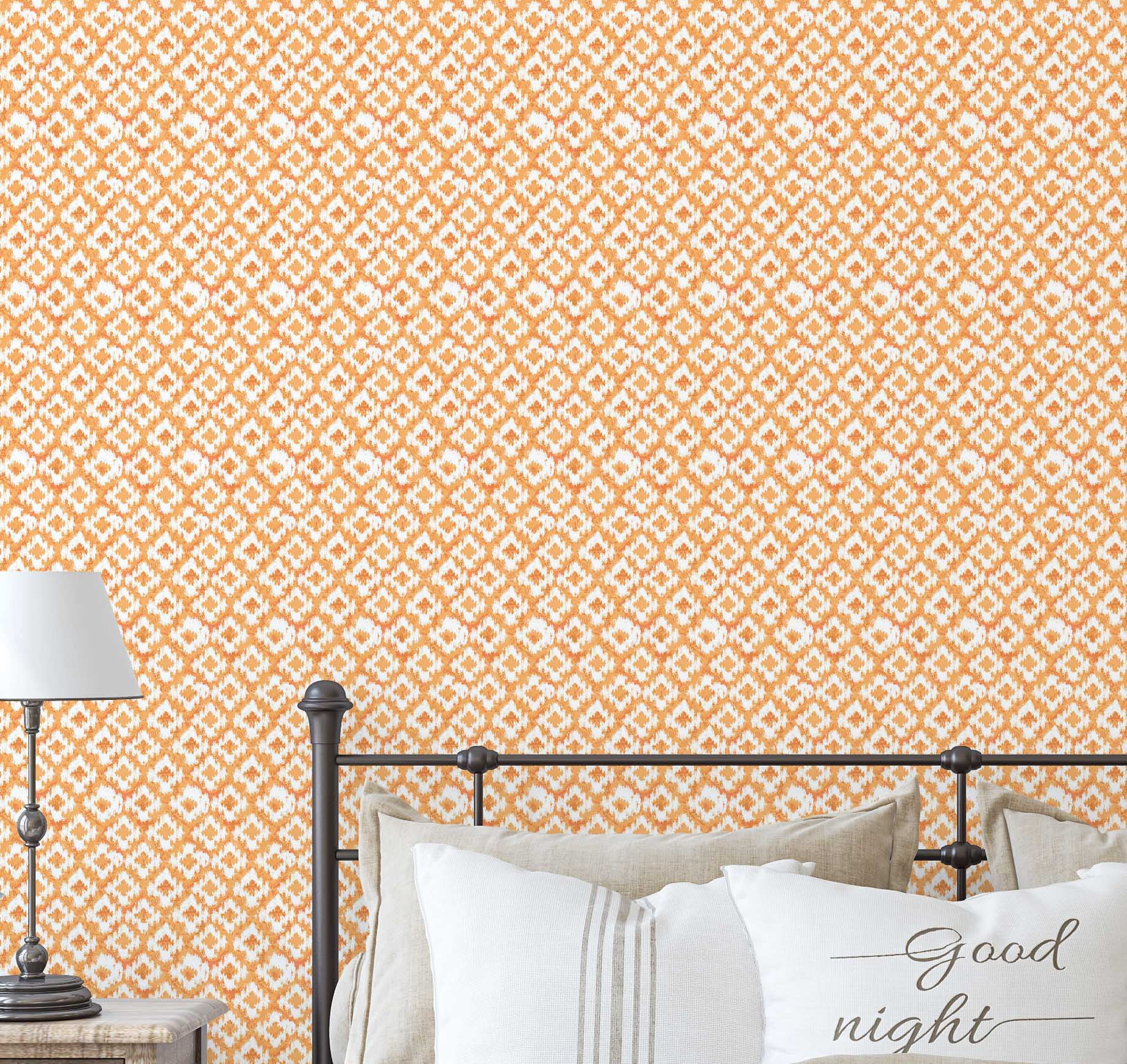 S4Sassy Ikat Diamond Print Wallpaper - Orange Wall Covering, 25" X 120 ...
