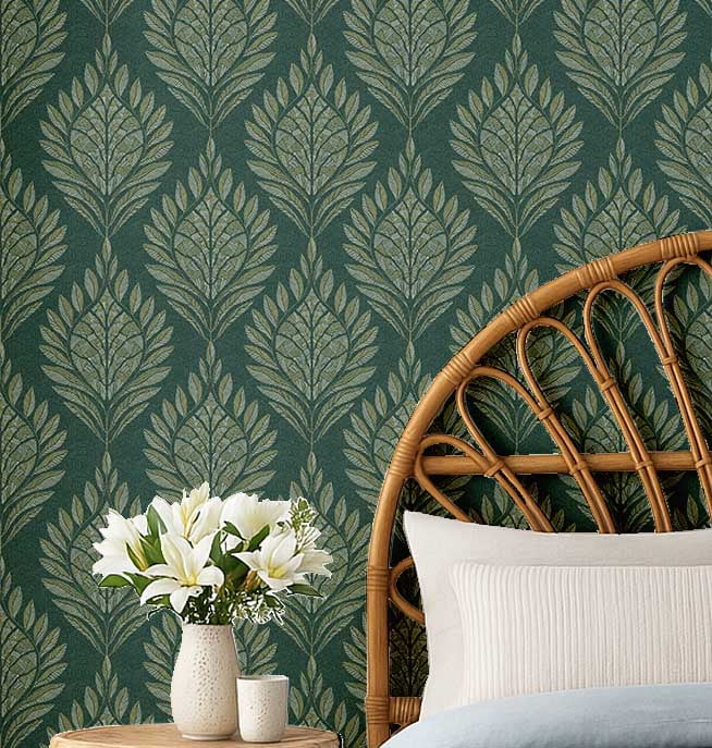 S4Sassy Leaf Motif Wallpaper- Asian Style Walls Covering, 25 x 120 Self ...