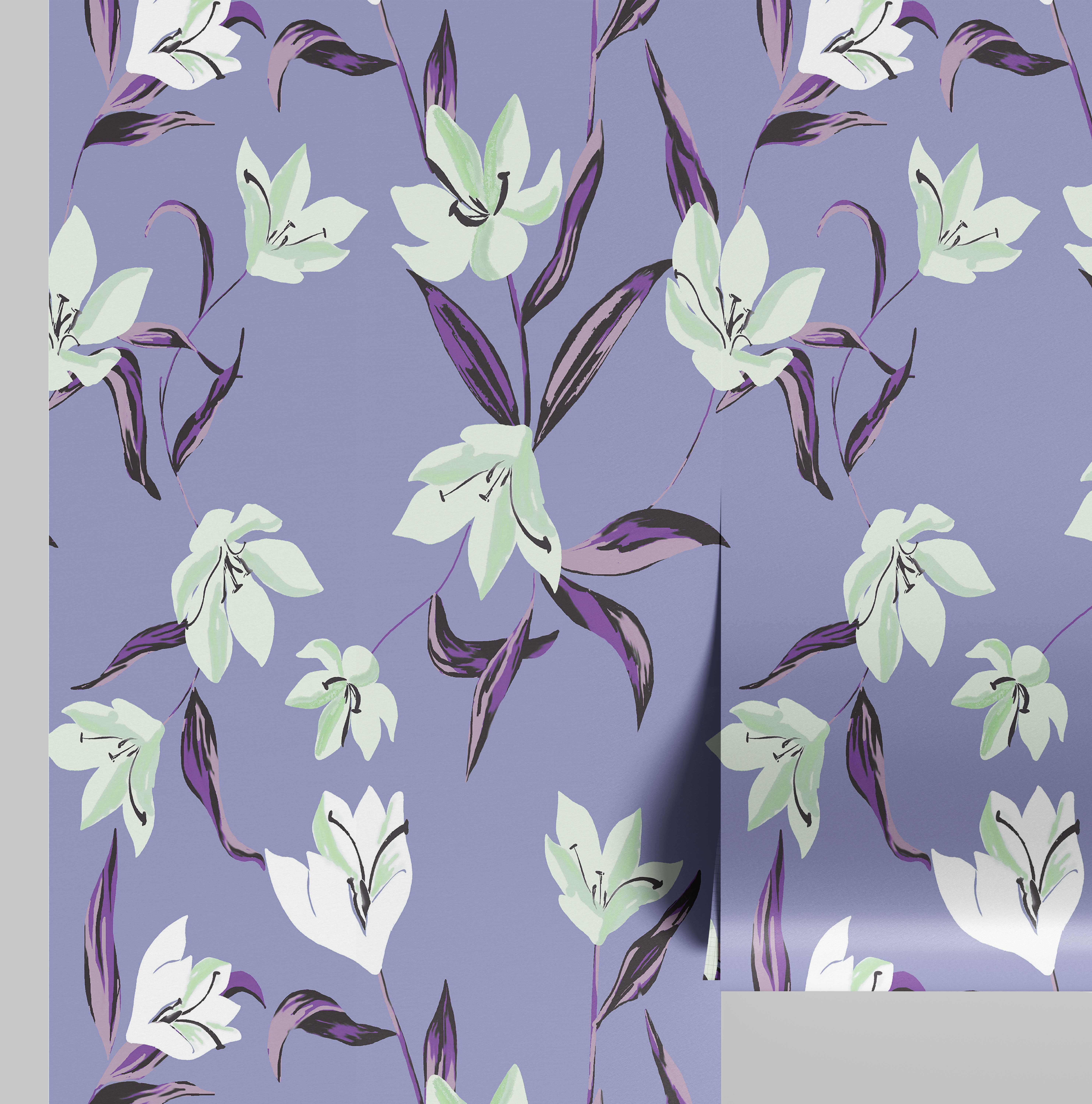 S4Sassy Lily Flower Wallpaper - Blue Wall Covering, 25" x 120" Self ...