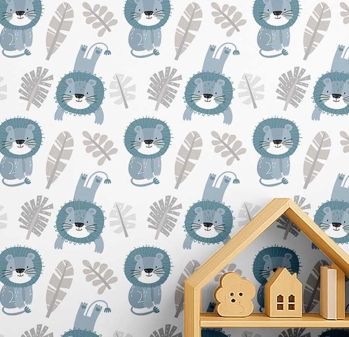 S4Sassy Lion Print Wallpaper - Blue Wall Covering, 25" X 240" Self ...