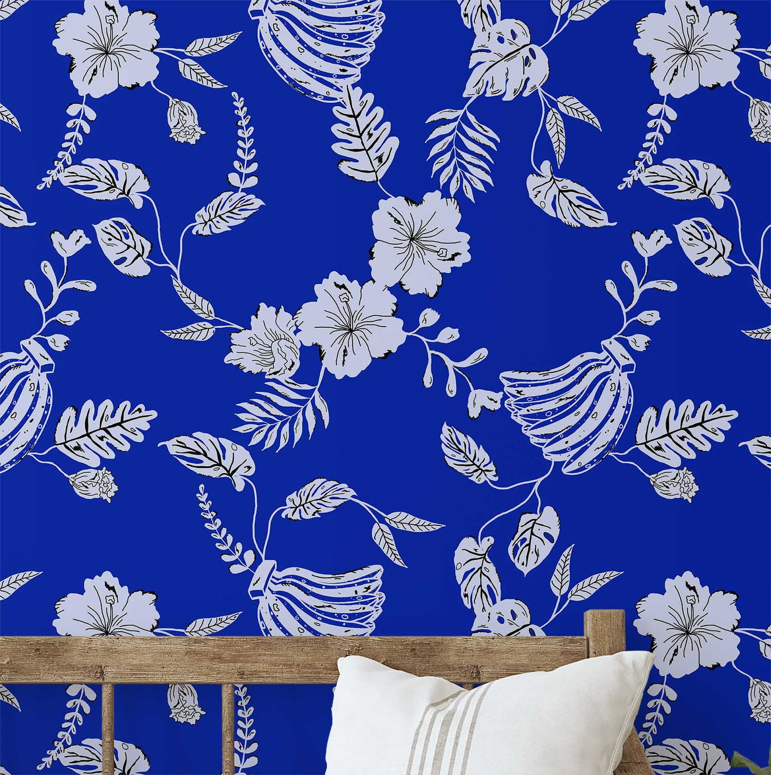 S4Sassy Midnight Hibiscus Wallpaper - Blue Wall Covering, 25" x 120 ...