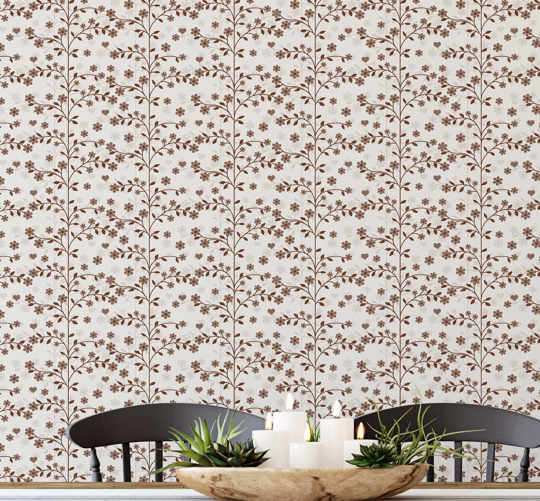 S4Sassy Mini Floral Vine Wallpaper - Brown Wall Covering, 25" x 60 ...
