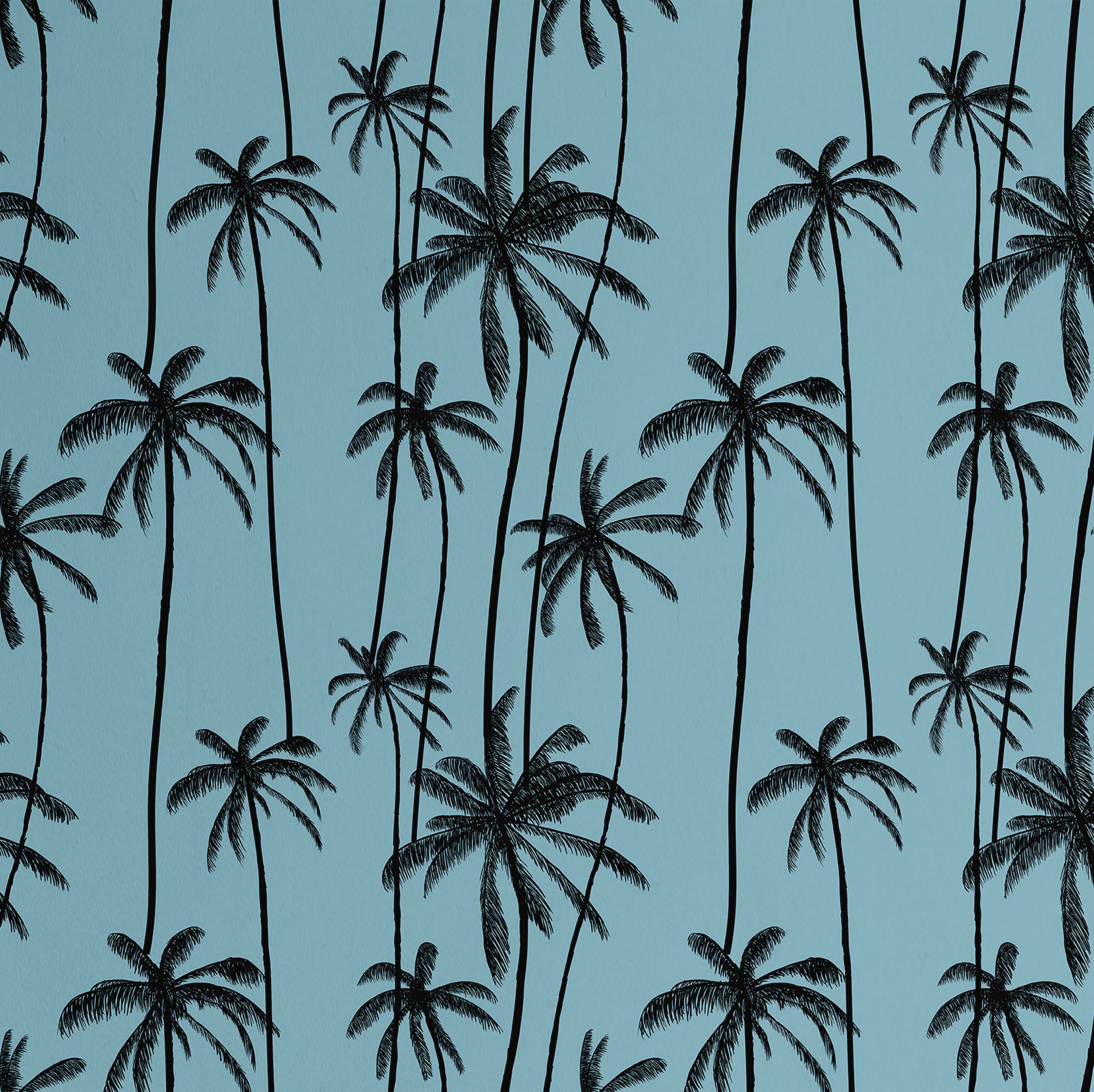 S4Sassy Minimal Palm Tree Wallpaper - Blue Wall Covering, 25" X 60 ...