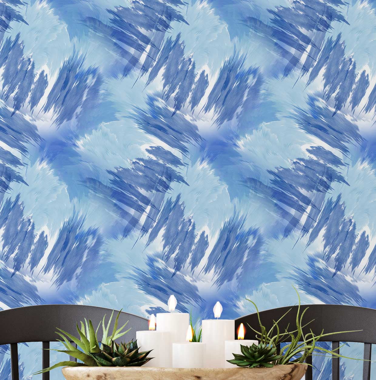 S4Sassy Modern Abstract Brush Stroke Print Wallpaper - Blue Wall ...
