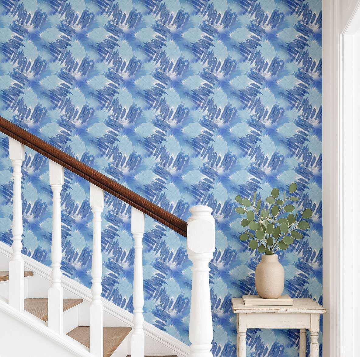 S4Sassy Modern Abstract Brush Stroke Print Wallpaper - Blue Wall ...