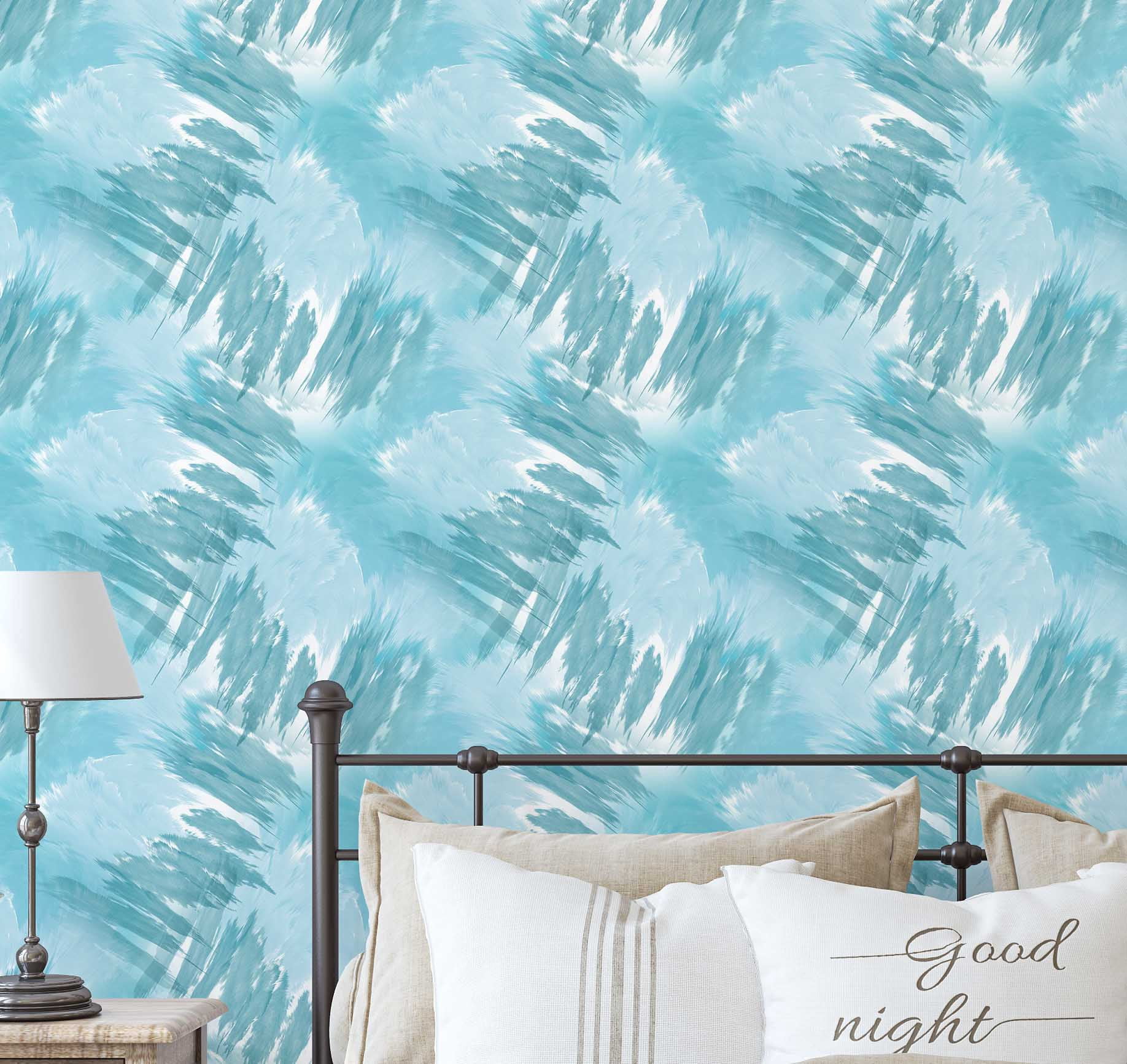 S4Sassy Modern Abstract Brush Stroke Print Wallpaper - Blue Wall ...