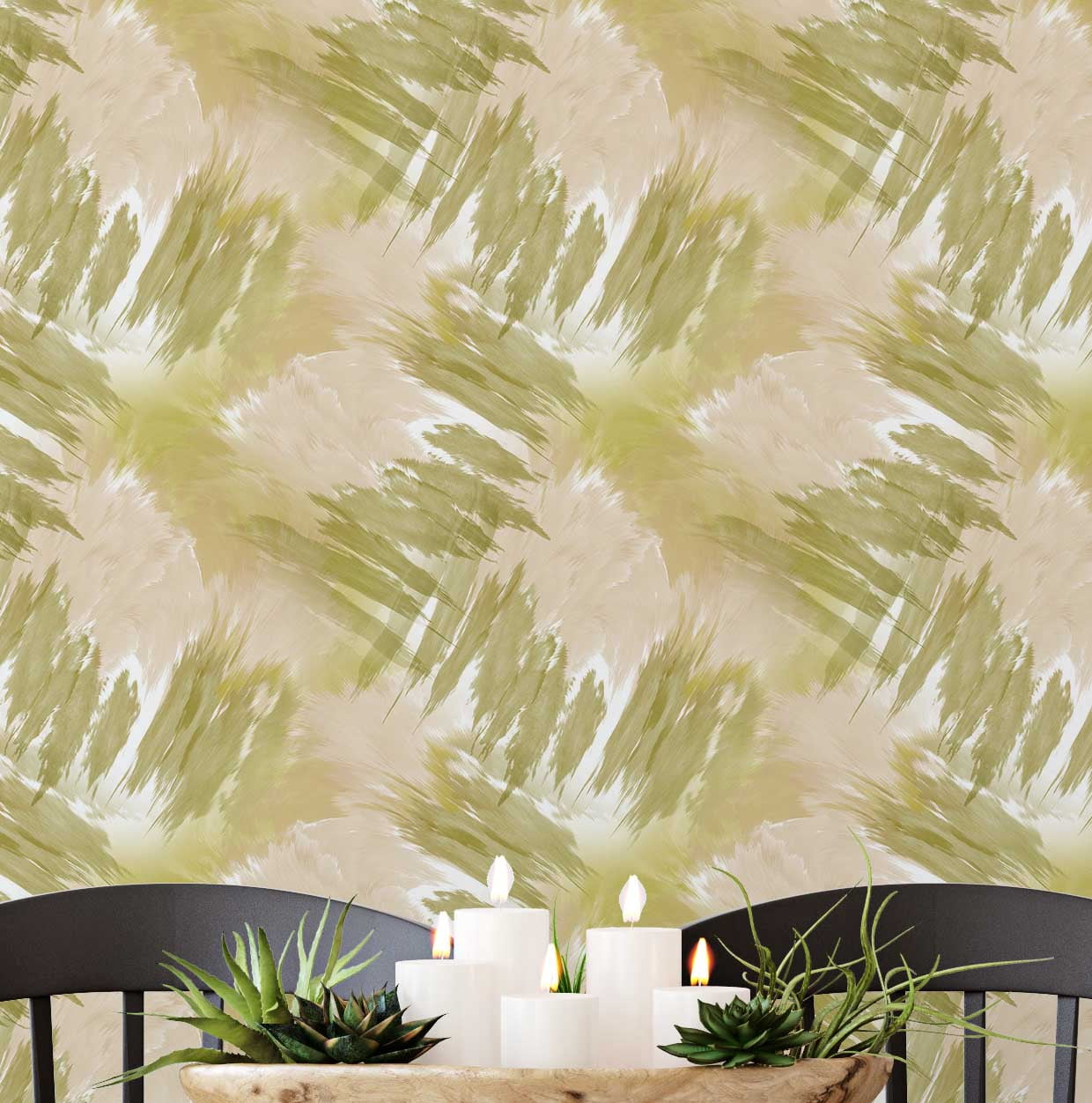 S4Sassy Modern Abstract Brush Stroke Print Wallpaper- Green Wall ...