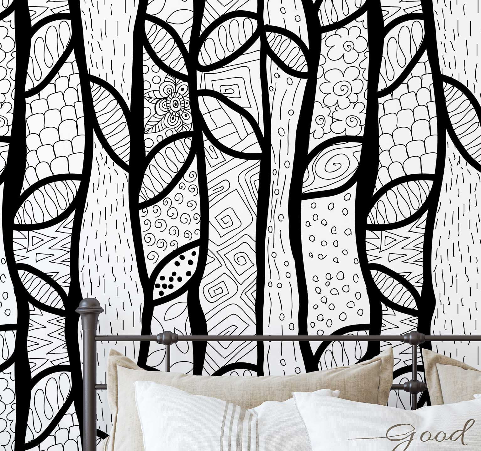 S4Sassy Modern Abstract Tree Pattern Wallpaper- Black Wall Covering,25 ...