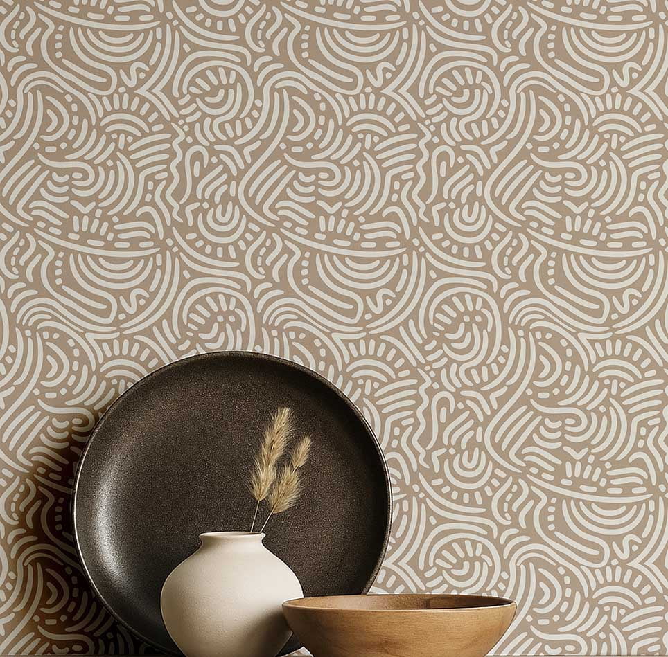 S4Sassy Modern Abstract Wallpaper- Beige Bohemian Wall Covering, 25" x ...