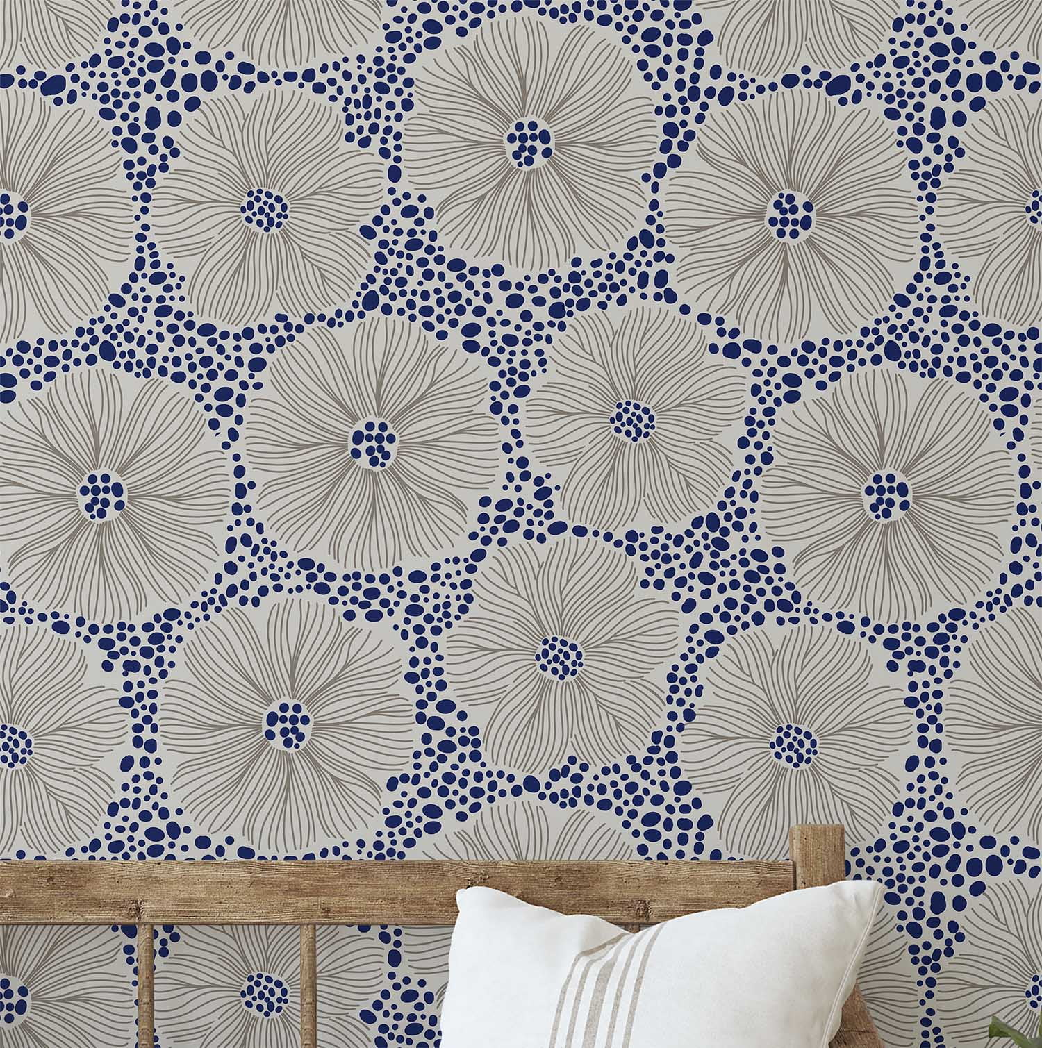 S4Sassy Modern Artistic Floral Wallpaper Blue Walls Covering, 25" x 120 ...