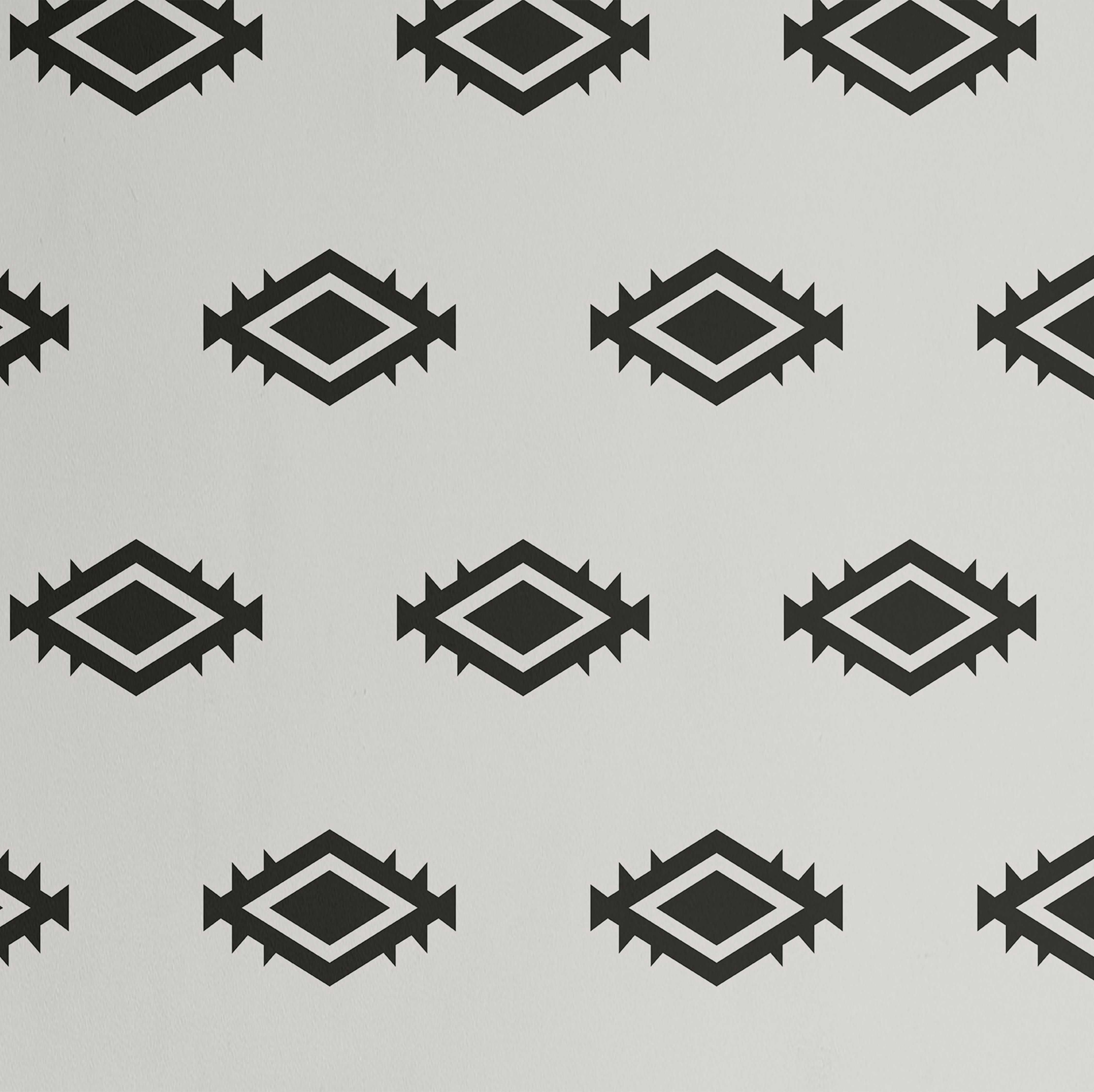 S4Sassy Modern Aztec Emblem Wallpaper - Black Bohemian Wall Covering ...