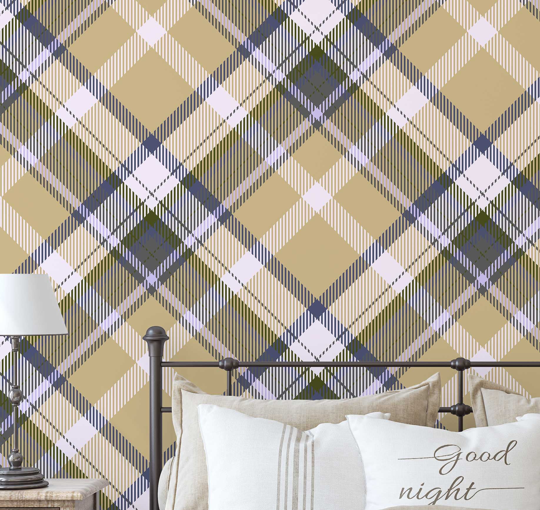 S4Sassy Modern Checkered Plaid Print Wallpaper - Beige Wall Covering ...