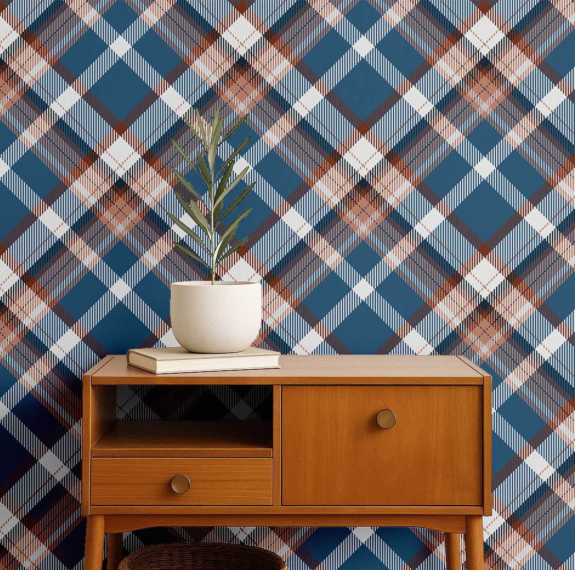 S4Sassy Modern Checkered Plaid Print Wallpaper - Blue Wall Covering, 25 ...