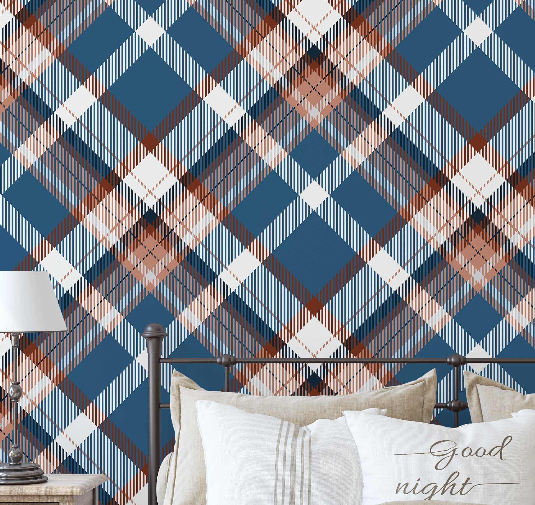 S4Sassy Modern Checkered Plaid Print Wallpaper- Blue Wall Covering, 25 ...