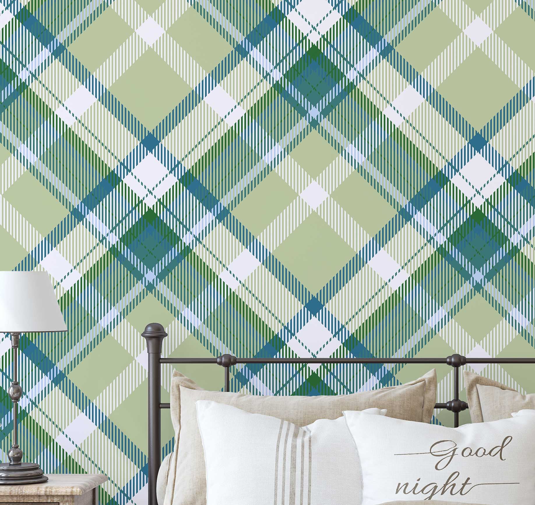 S4Sassy Modern Checkered Plaid Print Wallpaper - Green Wall Covering ...