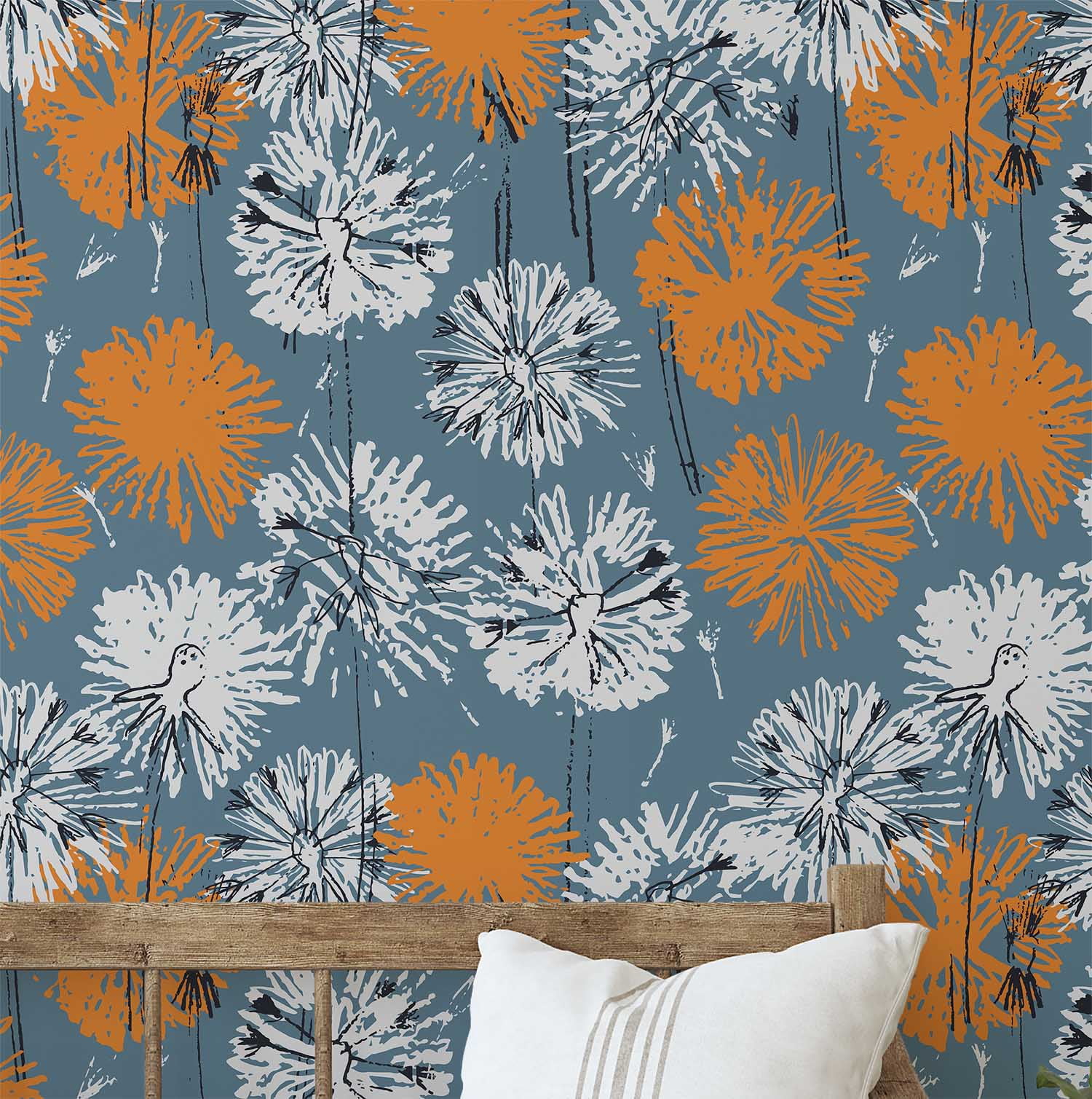 S4Sassy Modern Dandelion Burst Wallpaper - Blue Wall Covering, 25" X ...