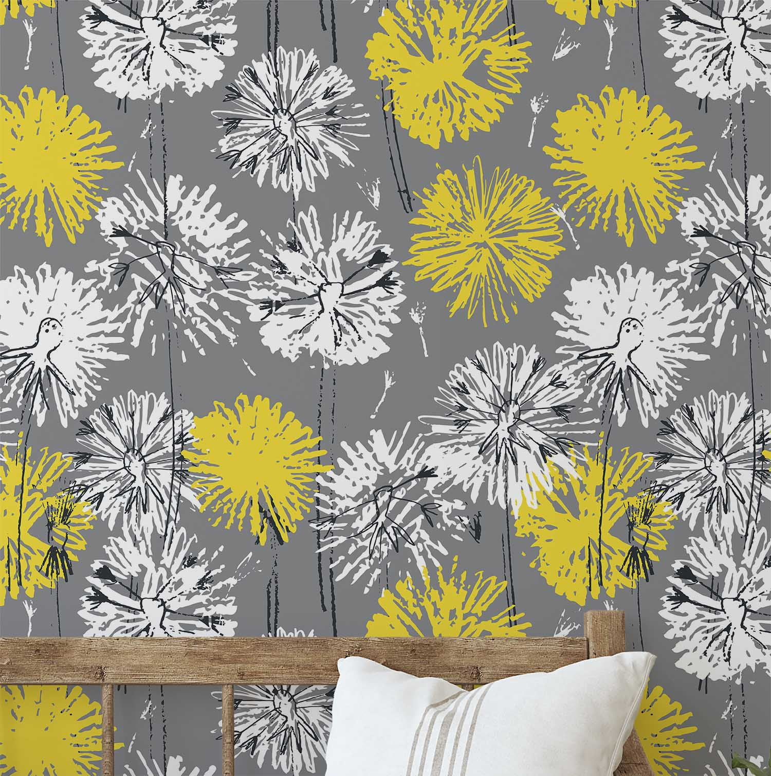 S4Sassy Modern Dandelion Burst Wallpaper - Gray Wall Covering, 25" X ...