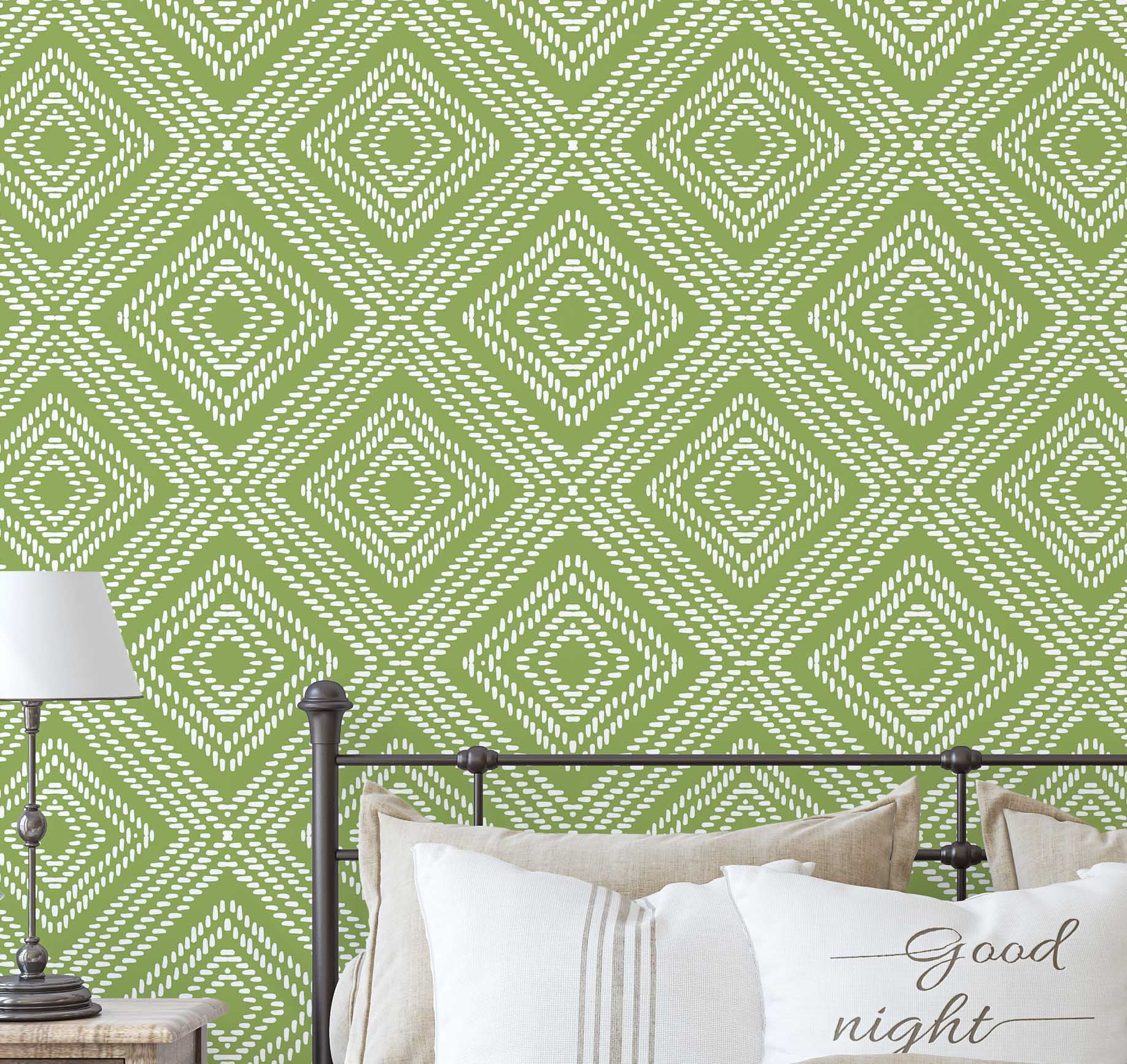 S4Sassy Modern Geometric Diamond Print Wallpaper - Green Wall Covering ...