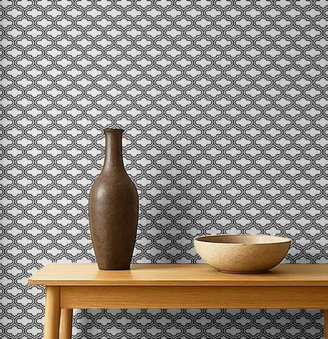 S4Sassy Modern Geometric Quatrefoil Wallpaper - Black Wall Covering, 25 ...