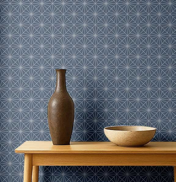 S4Sassy Modern Geometric Starburst Wallpaper - Blue Wall Covering, 25 ...