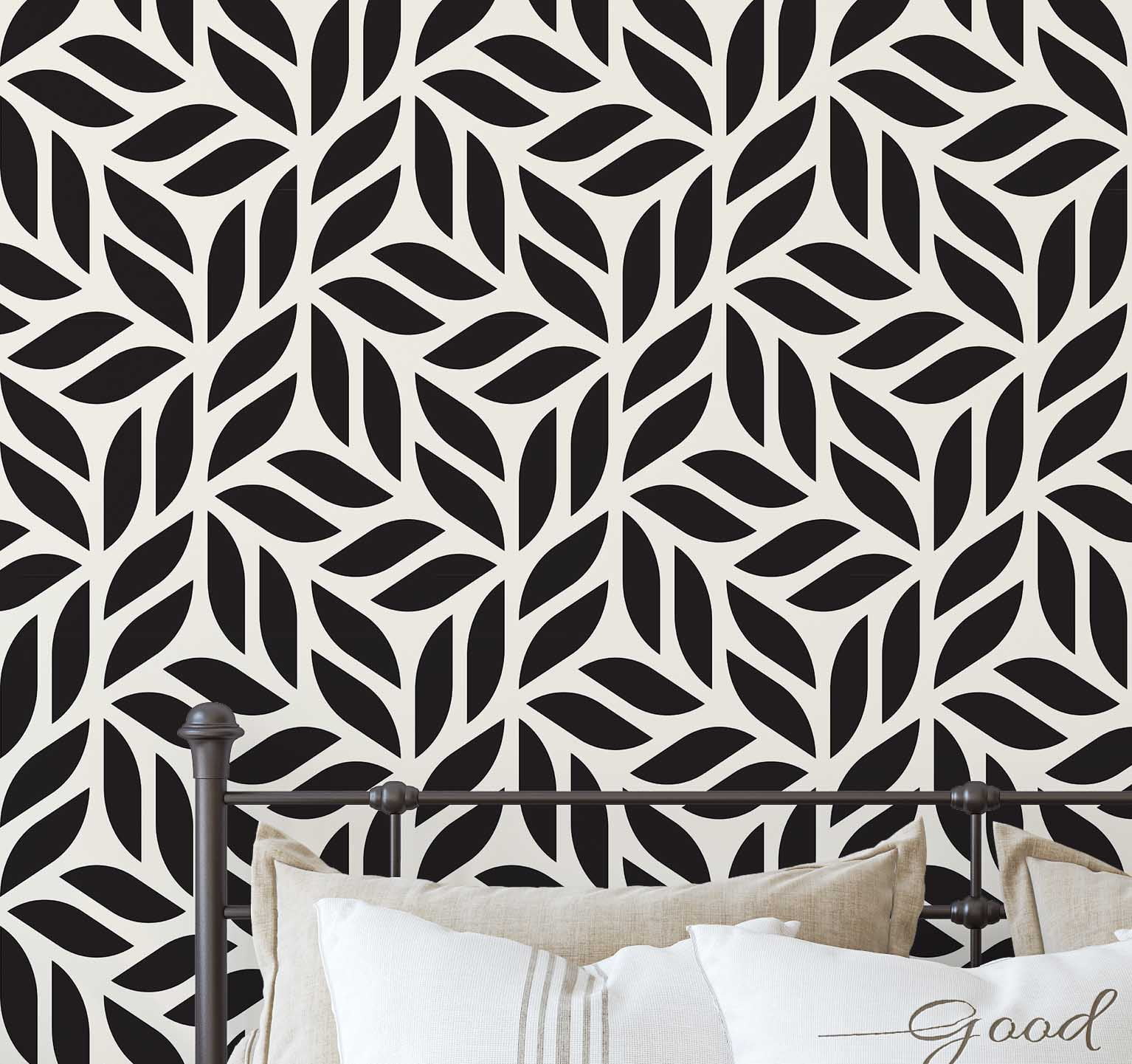 S4Sassy Modern Leaf Pattern Wallpaper - Black Wall Covering, 25" x 240 ...