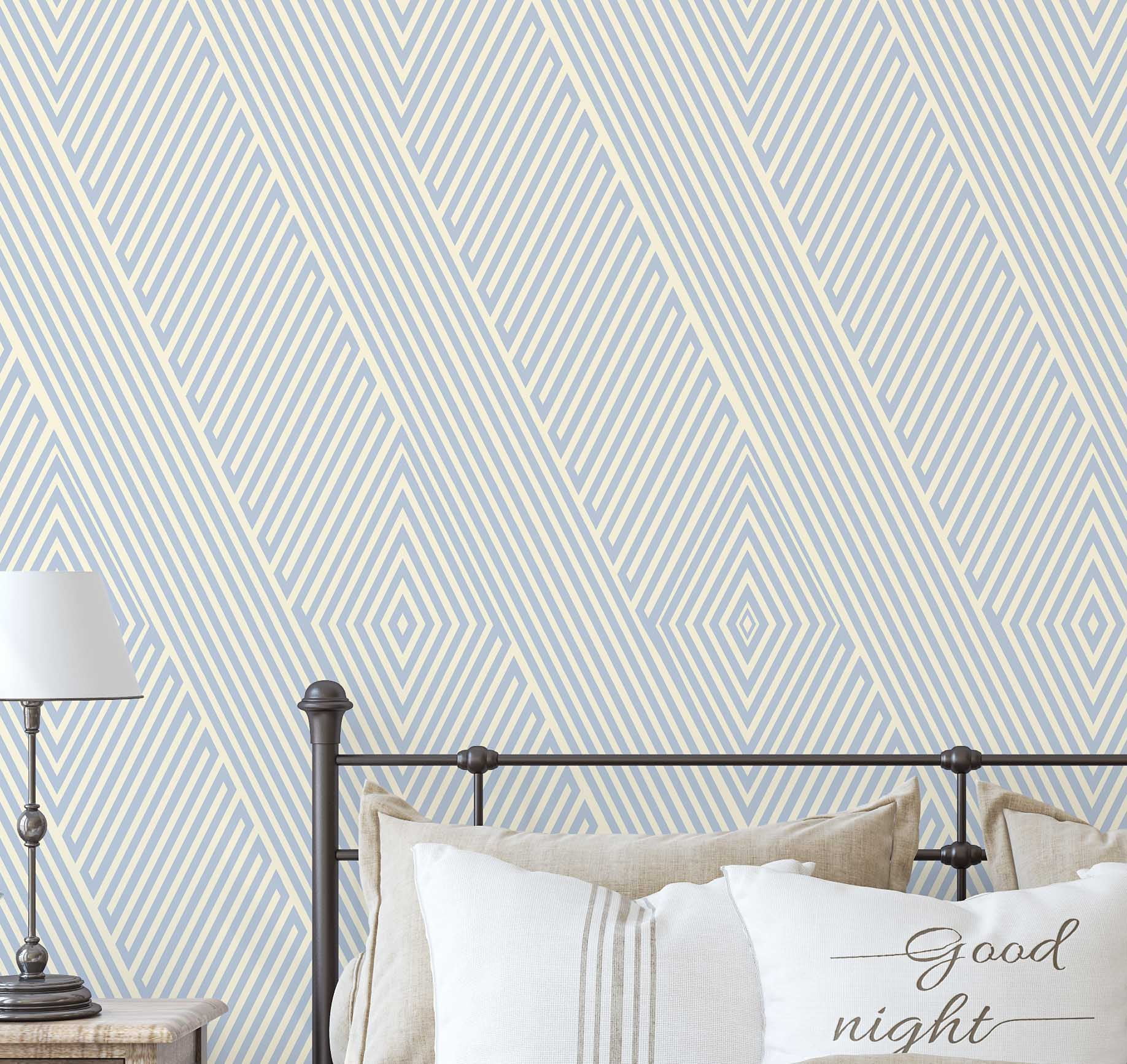 S4Sassy Modern Optical Stripes Wallpaper Blue Walls Covering, 25" x 120 ...