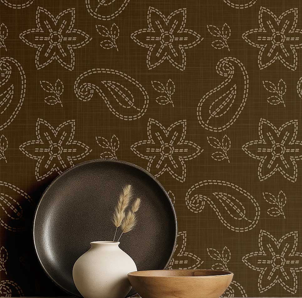 S4Sassy Modern Paisley Stitch Wallpaper - Brown Wall Covering, 25" X ...