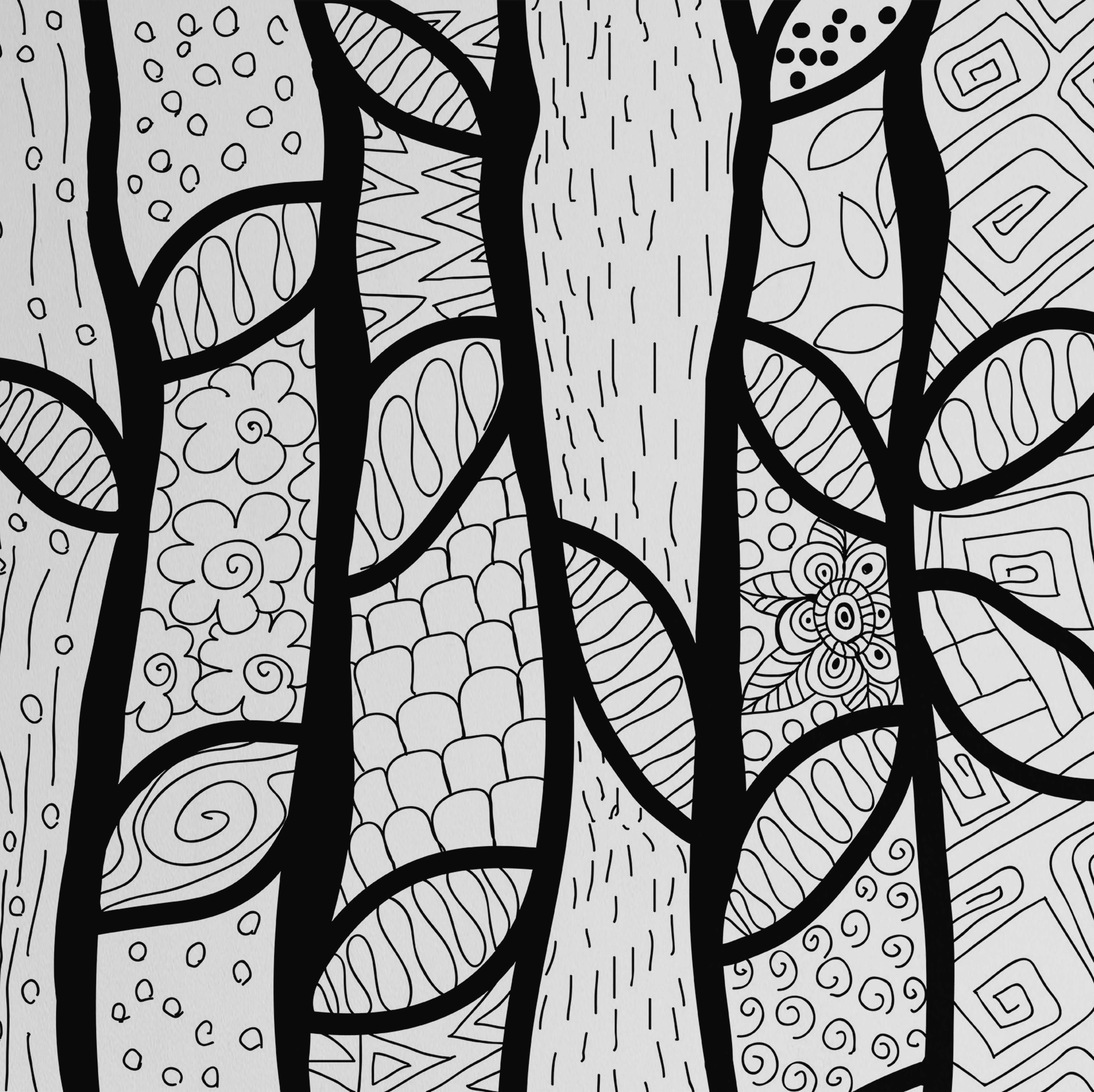 S4Sassy Modern Tree Sketch Print Wallpaper- Black Wall Covering, 25" X ...