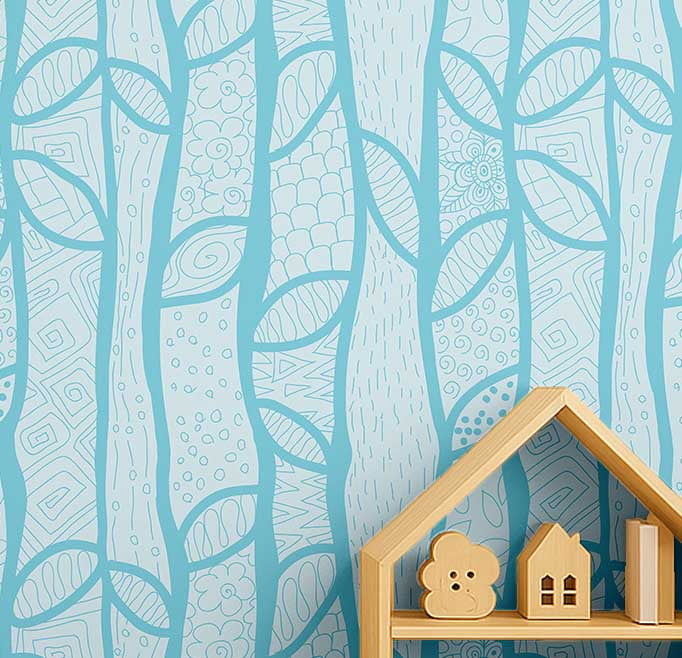 S4Sassy Modern Tree Sketch Print Wallpaper - Blue Wall Covering, 25" X ...