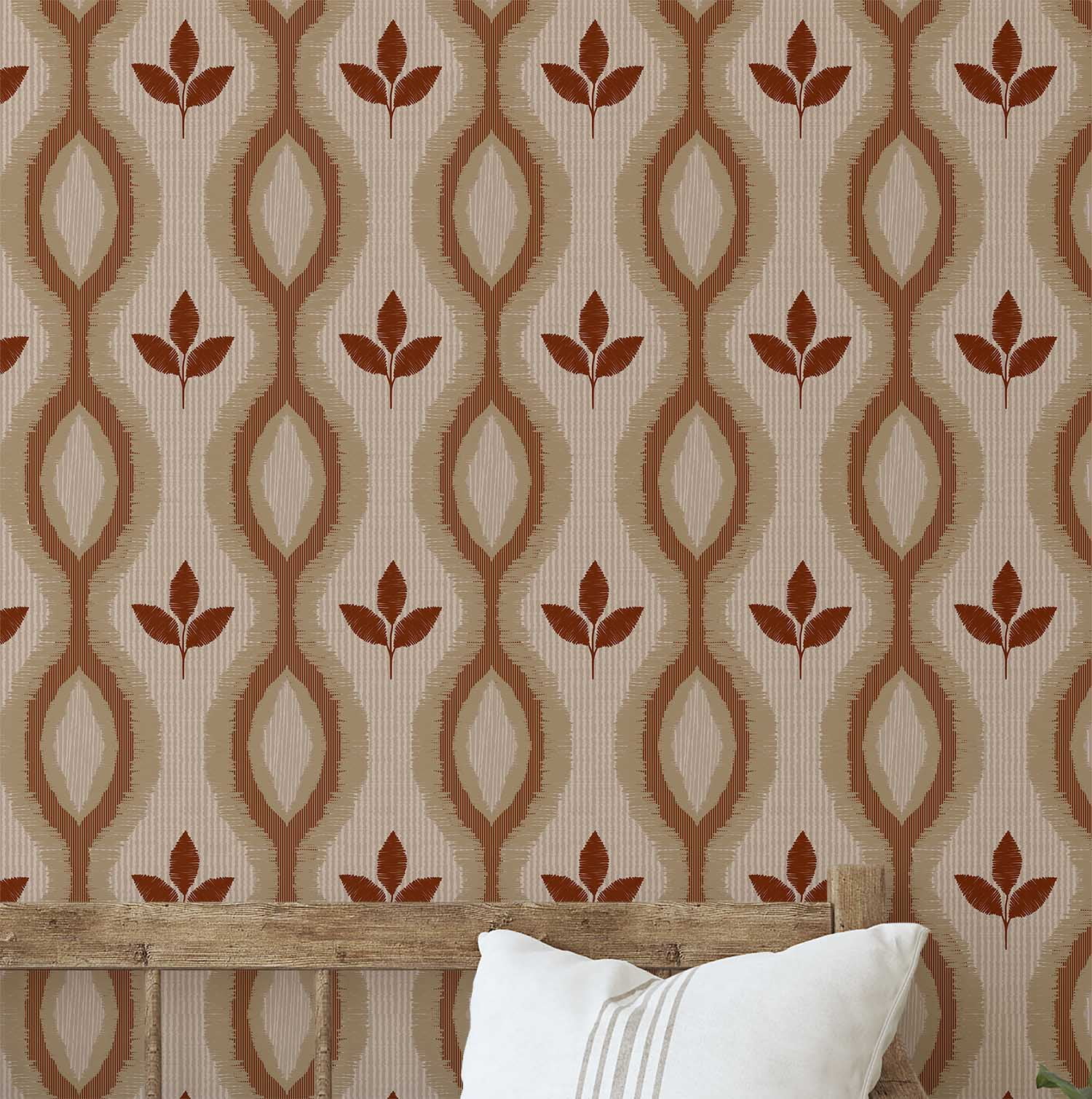 S4Sassy Modern Tribal Leaf Motif Wallpaper Brown Walls Covering, 25" x ...